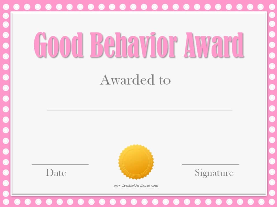 Good Behavior Award Certificates Good Behavior Award Certificates
