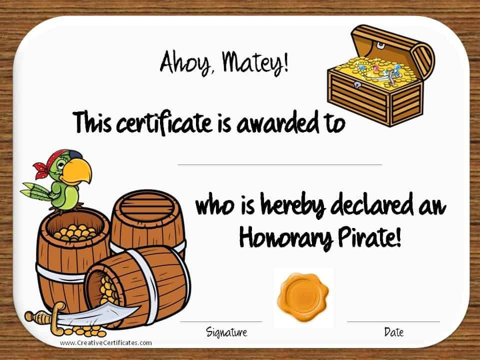 Free Printable Pirate Certificates for Kids