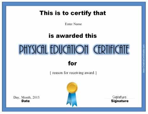 Physical Education Awards and Certificates - Free