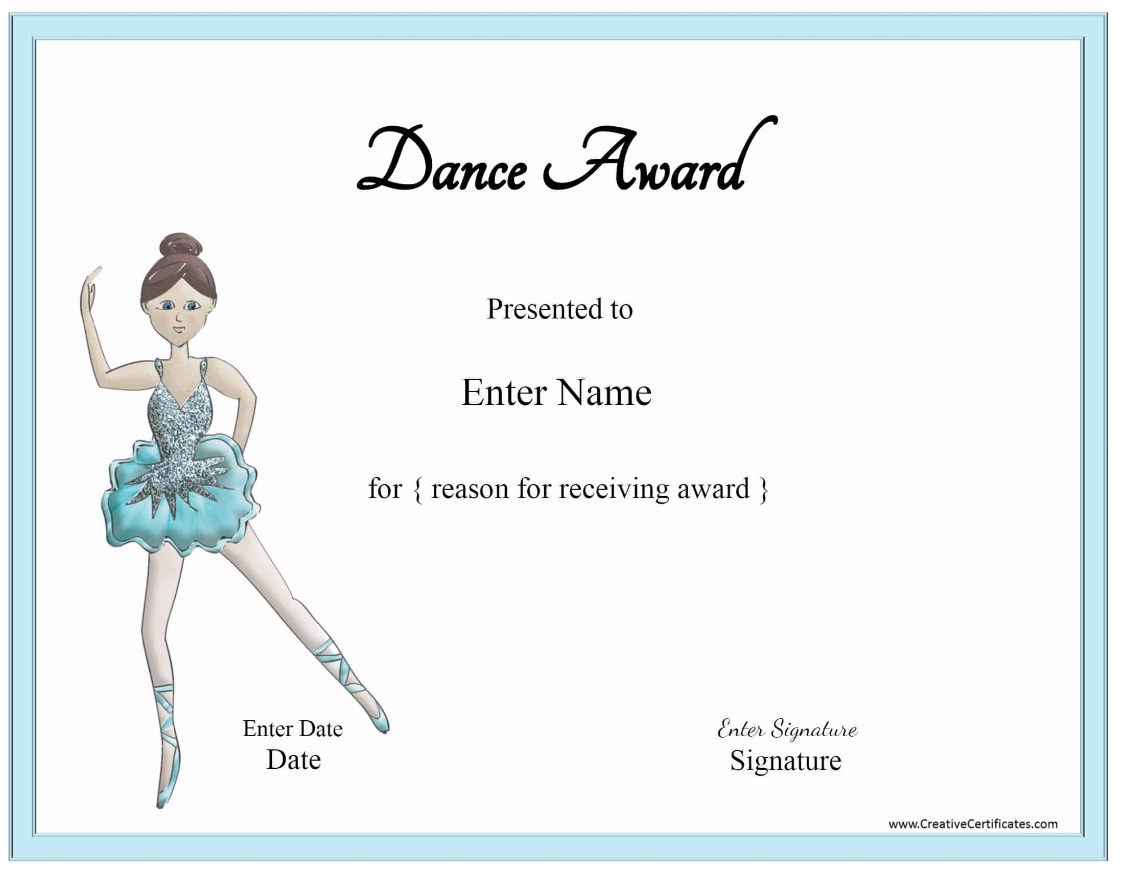 Free Dance Certificate Template Customizable And Printable