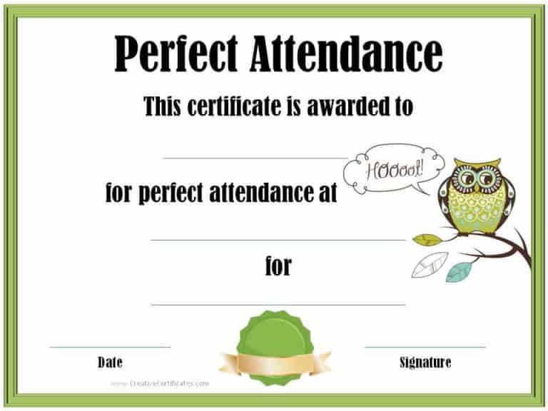 FREE Printable Perfect Attendance Certificate Templates | Customizable
