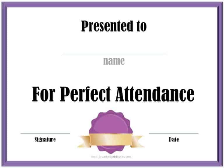 FREE Printable Perfect Attendance Certificate Templates | Customizable