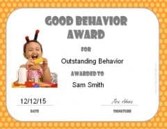 Good Behavior Award Certificates