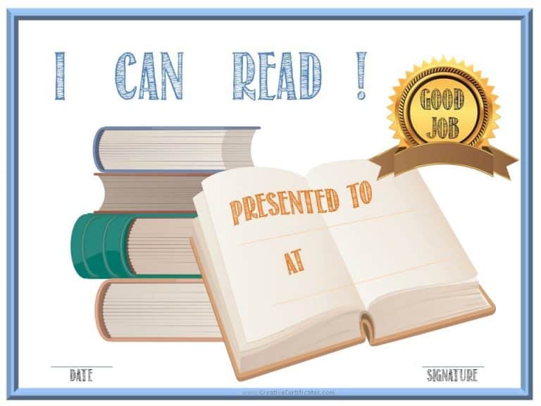 Free Editable Reading Certificate Templates - Instant Download