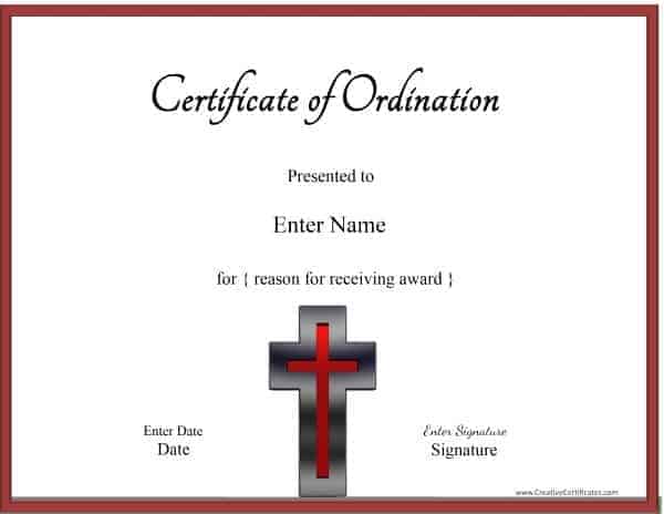 Free Printable Ordination Certificate Template | Customizable
