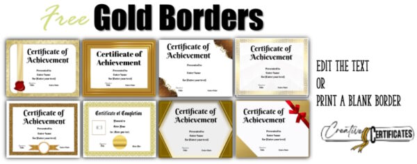 Gold Border Templates | Free Instant Printable Download