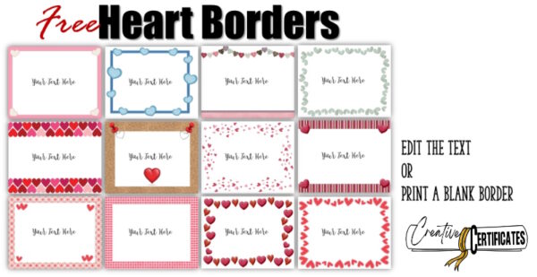 Free Heart Border Templates | Add text and/or images or print blank