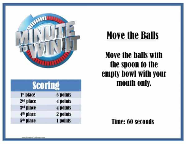 Minute to Win it Games - Free printables