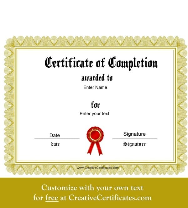 Free Certificate of Completion | Customize Online | Instant Download Free Certificate of Completion | Customize Online | Instant Download