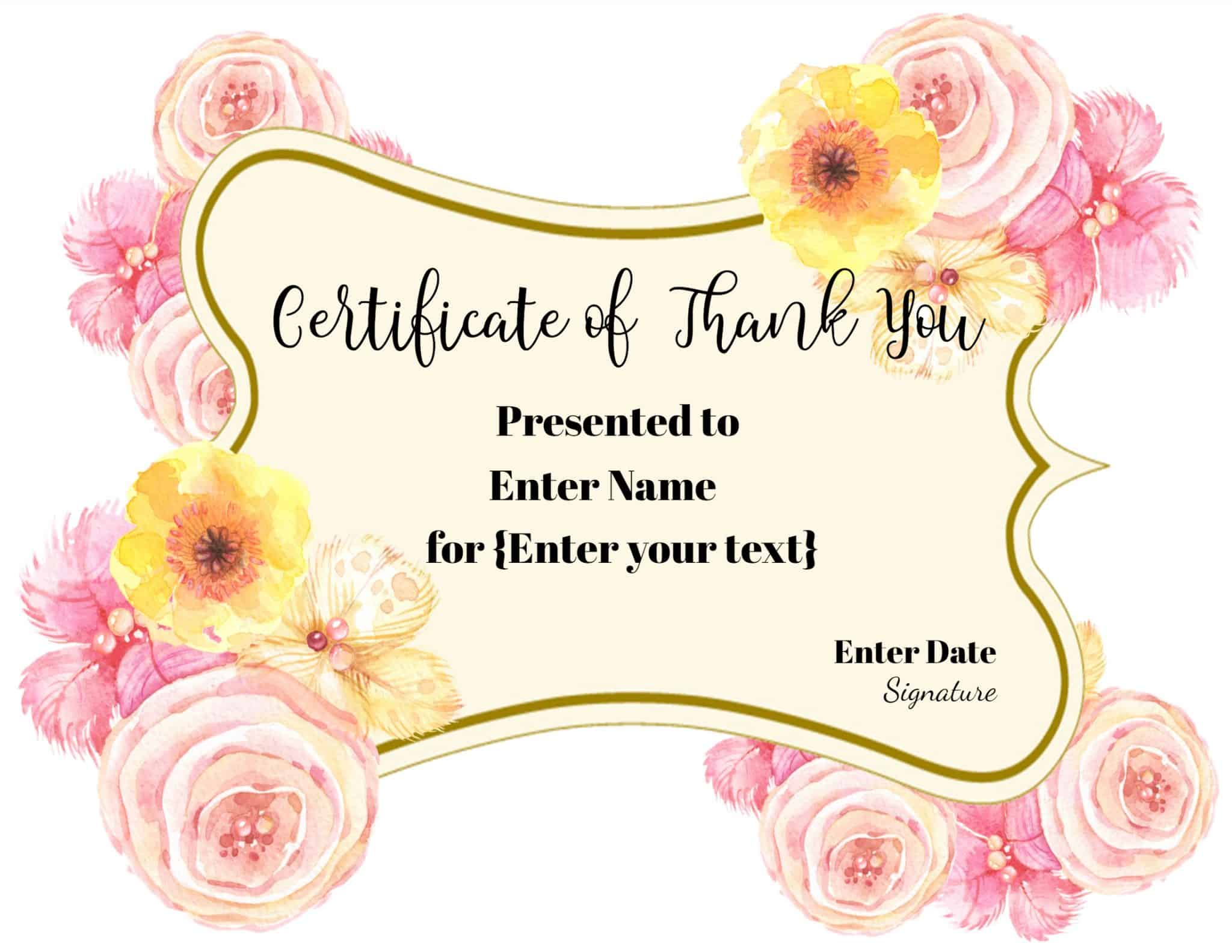 FREE Editable Certificate of Thank You | Edit Online then Print