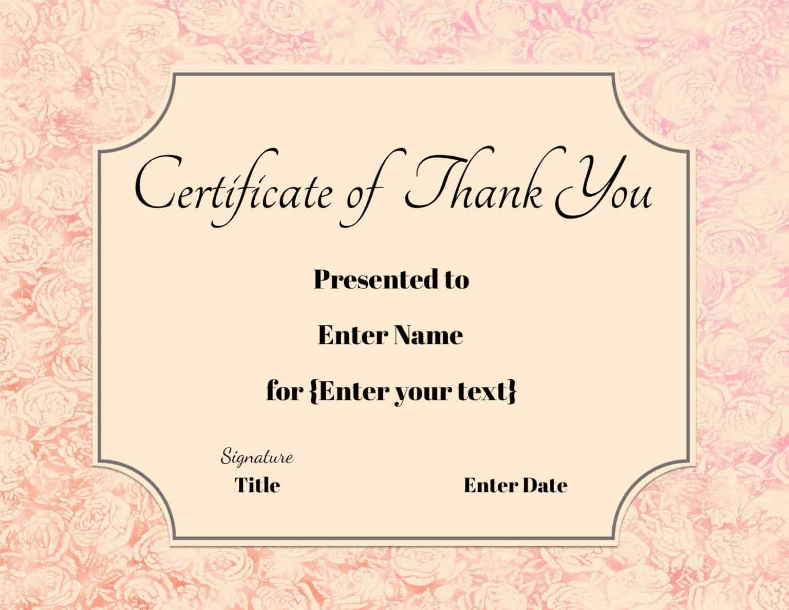 FREE Editable Certificate of Thank You | Edit Online then Print